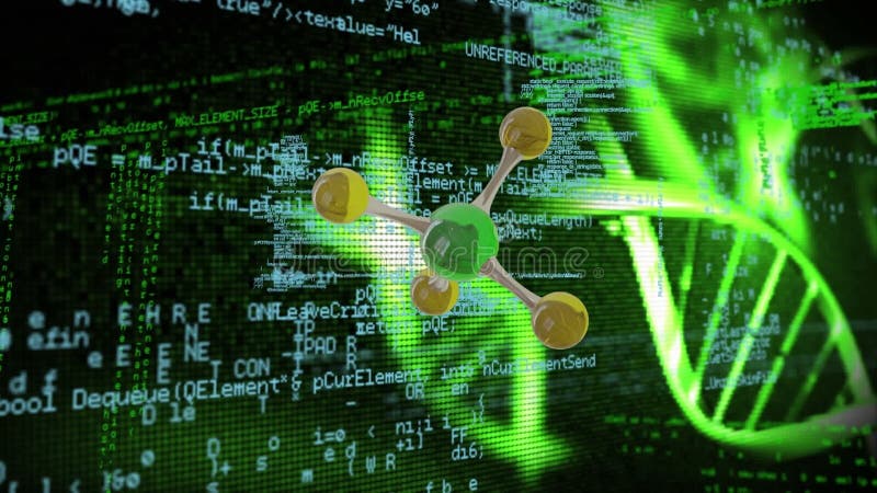 Molecular Structure and Green Dna Strands Over Processing Data on Black ...