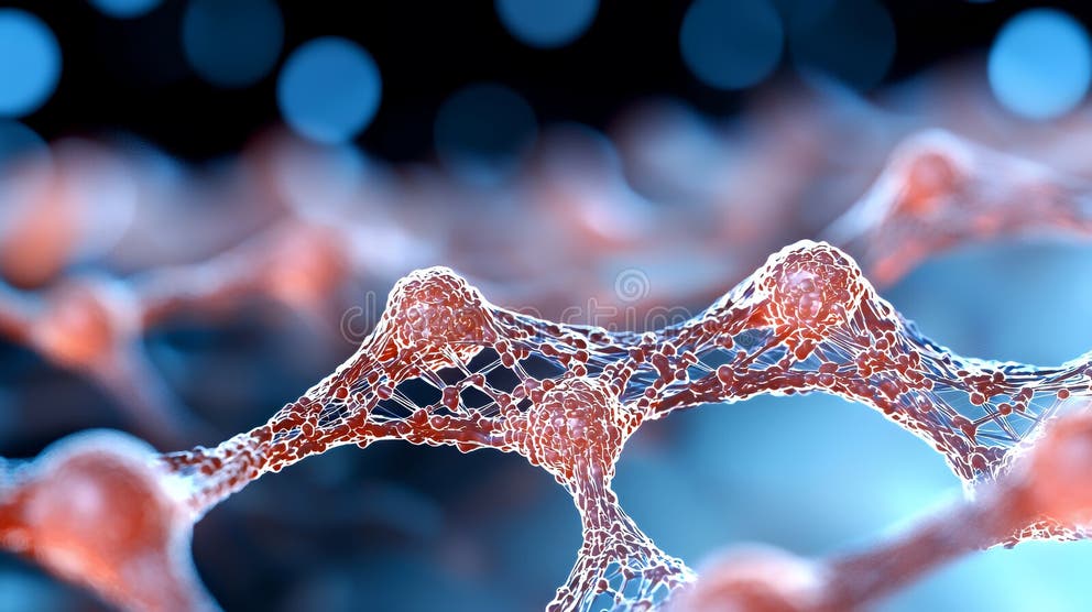 Molecular Structure Interconnected Network Close-up with Glowing Nodes ...