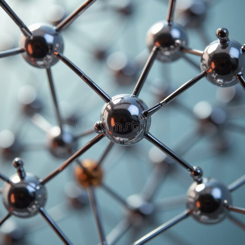 Molecular Structure Interconnected Silver Metallic Spheres on Soft Blue ...