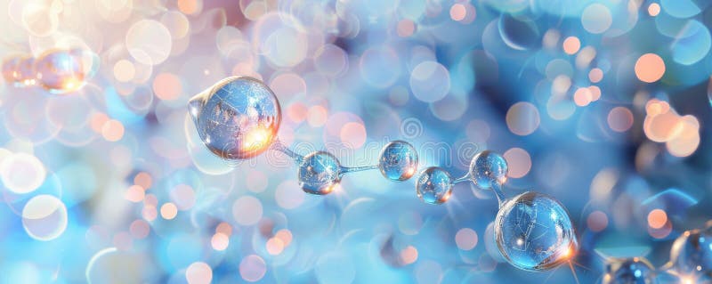 Molecular Structure with Light Reflections on Blue Background, Abstract ...