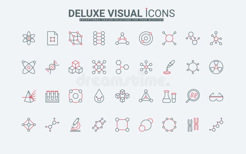 Molecular Structure Line Icons Set, Molecule Model with Chain and Atom ...