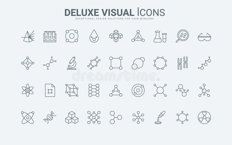 Molecular Structure Line Icons Set, Molecule Model with Chain and Atom ...