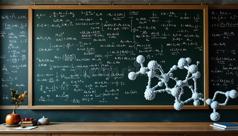 Molecular Structure and Mathematical Equations on a Chalkboard Stock ...