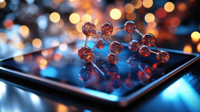 Molecular Structure Model on Digital Tablet with Bokeh Lights ...