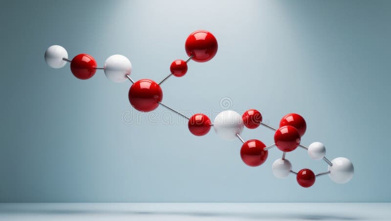 A Molecular Structure Model with Red and White Spheres on a Light Blue ...