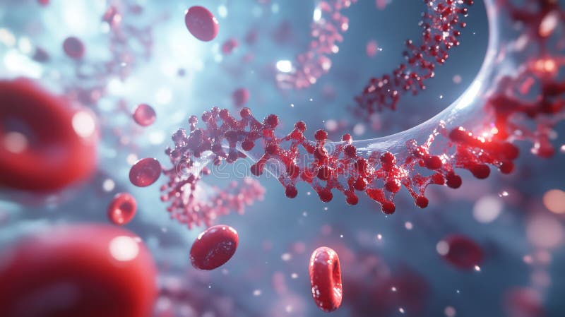 Molecular Structure with Red Blood Cells and DNA Strands Stock Image ...