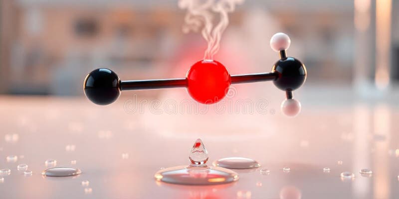 Molecular Structure with Red Central Atom and Black, White Outer Atoms ...