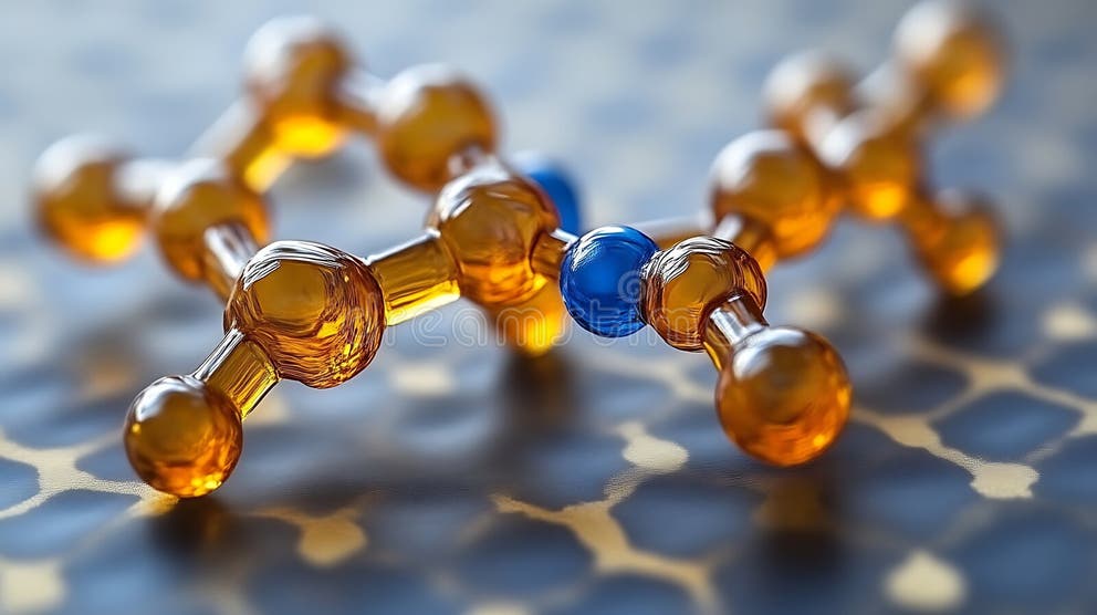 Molecular Structure Shows Amber and Blue Atoms Bonded Stock ...