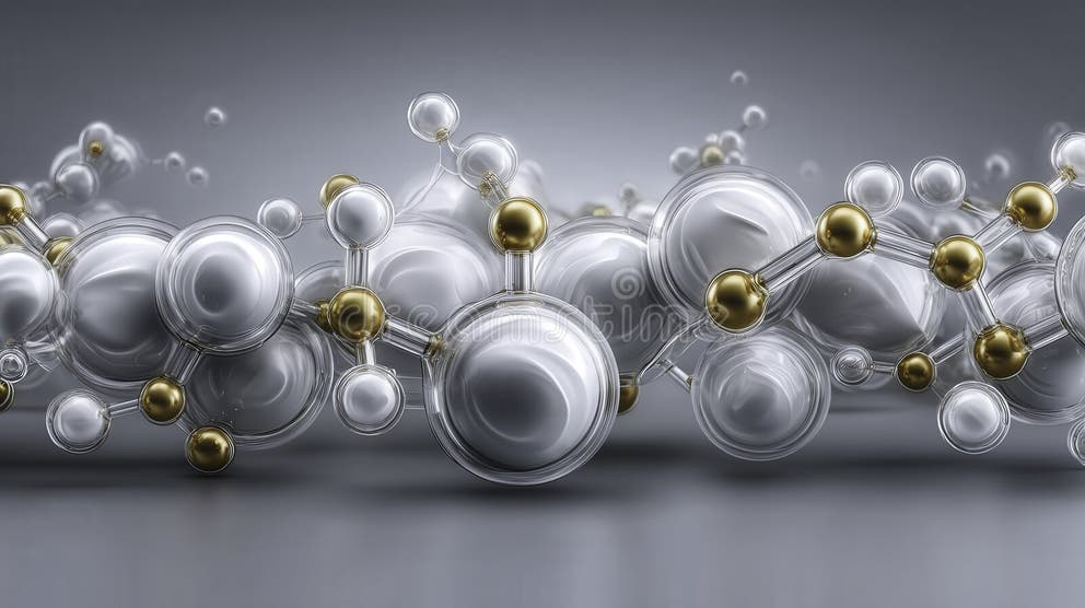 Molecular Structure with Transparent Spheres and Golden Atoms Creating ...