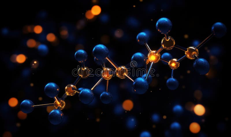 Molecular Structure Visualization Blue Orange Atoms Abstract Background ...