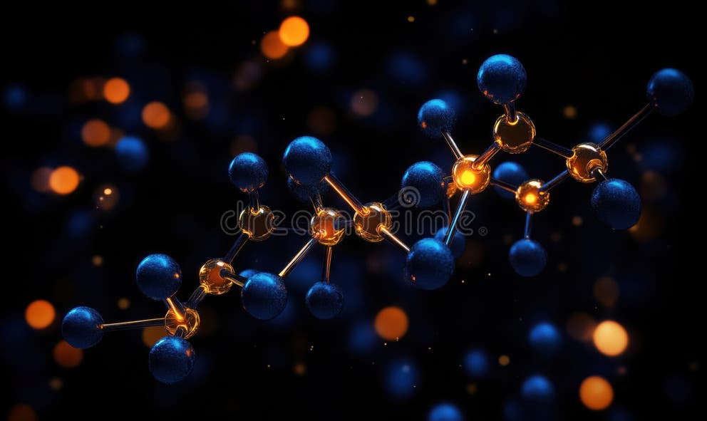 Molecular Structure Visualization with Blue and Orange Atoms, Abstract ...