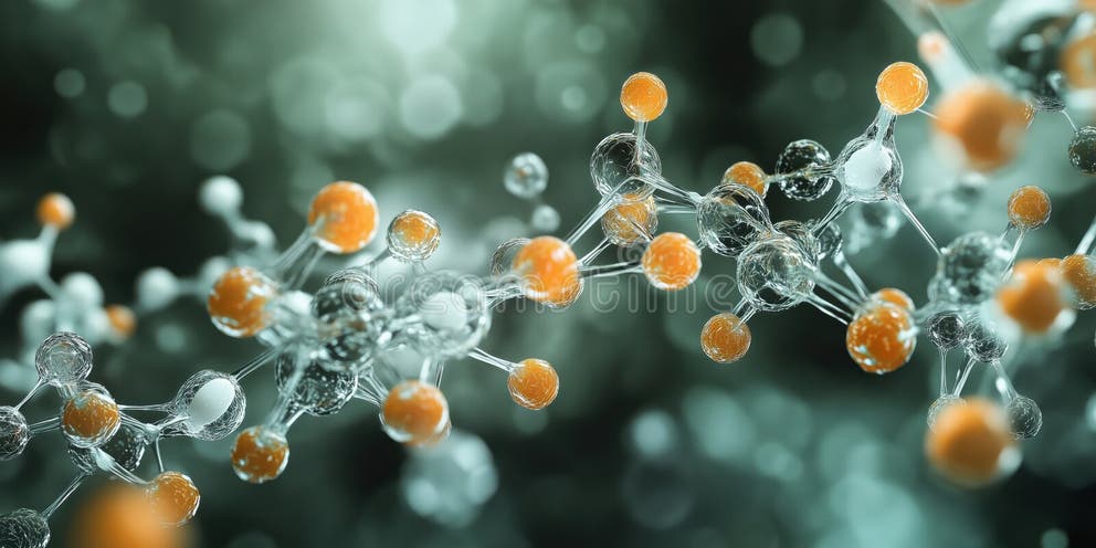 Molecular Structure Visualization with Orange and Clear Atoms, Abstract ...