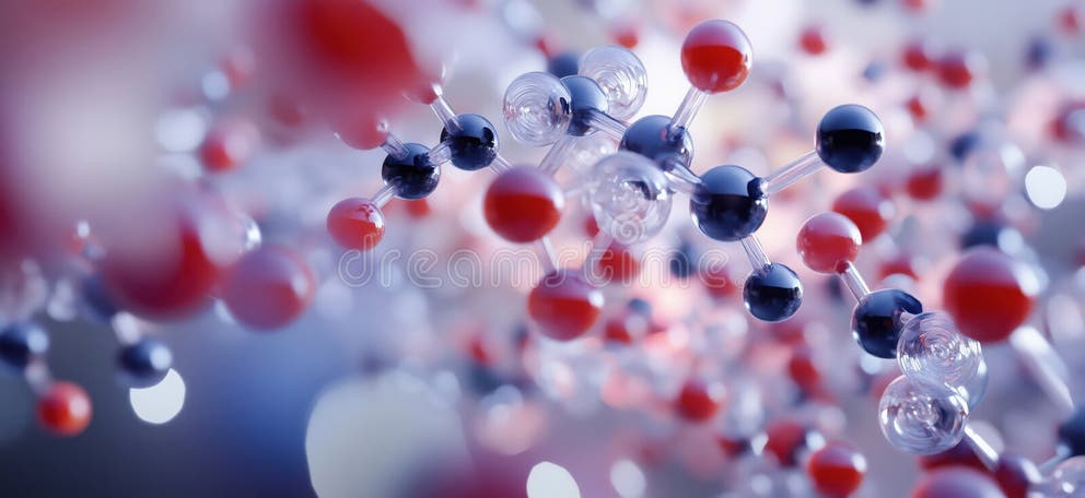 Molecular Structure Visualization with Red and Blue Atoms, Abstract ...