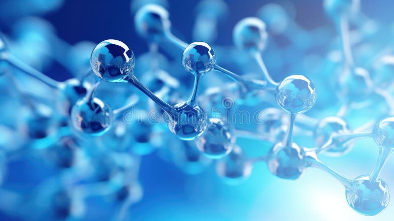 Molecular Structure of Water. Blue Water Molecules. Abstract of Atomic ...