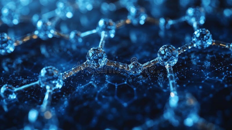 Molecular Structure of Water Molecules on Blue Background Stock ...