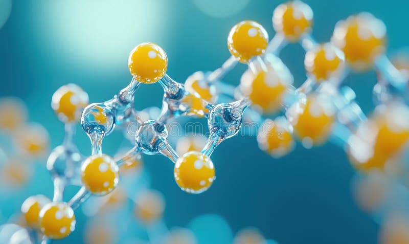 Molecular Structure Yellow Atoms Blue Background Scientific ...