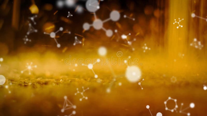 Molecular Structures Animation Over Golden Liquid Background with ...