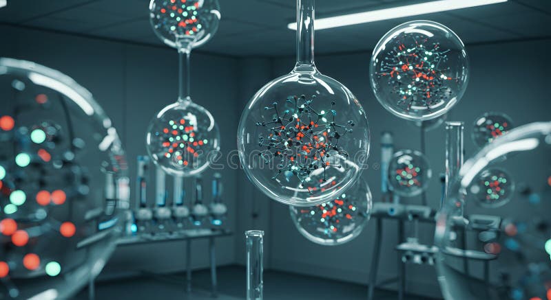 Molecular Structures in Glass Flasks, Modern Scientific Research Stock ...
