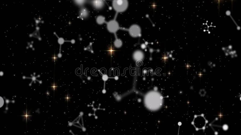 Molecular Structures and Particles Animation Over Starry Night Sky ...