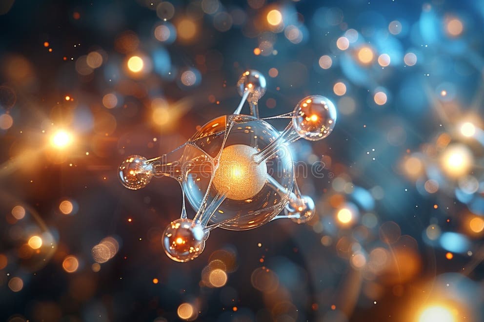 Molecule or Atom Depicted Against Backdrop of Scientific Exploration ...