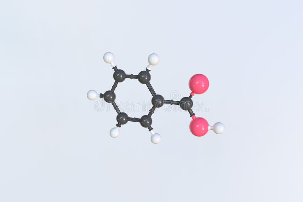 Molecule of Benzoic Acid, Isolated Molecular Model. 3D Rendering Stock ...