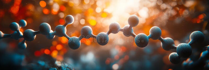 Molecule Chain with Orange Sun Background, Organic Chemistry Structure ...
