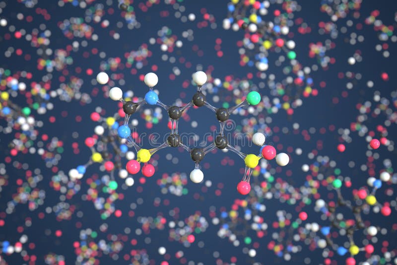 Molecule of Chlorothiazide, Conceptual Molecular Model. Scientific 3d ...