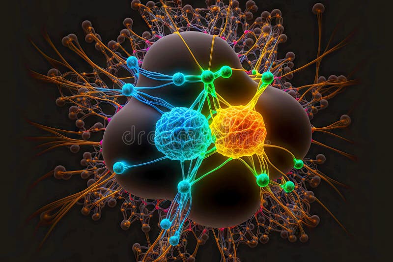 Molecule Closeup with Two Centers Surrounded by Small Multi-colored ...