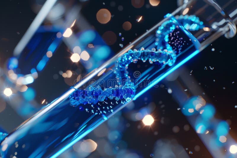 A Molecule of DNA Forms Inside a Test Tube.3D Rendering, Conceptual ...