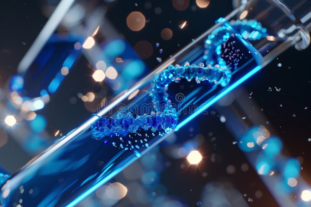 A Molecule of DNA Forms Inside a Test Tube.3D Rendering, Conceptual ...