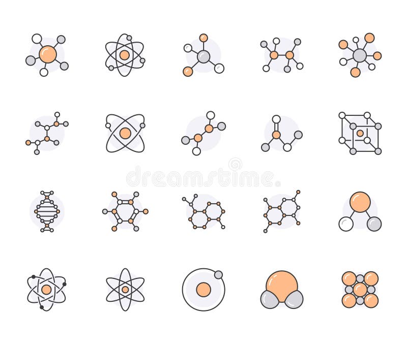 Molecule Flat Line Icons Set. Chemistry Science, Molecular Structure ...