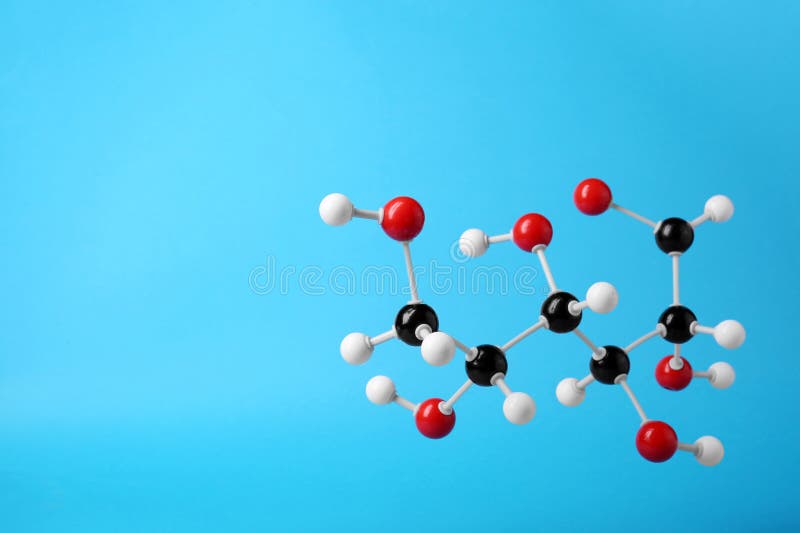 Molecule of Glucose on Light Blue Background, Space for Text. Chemical ...