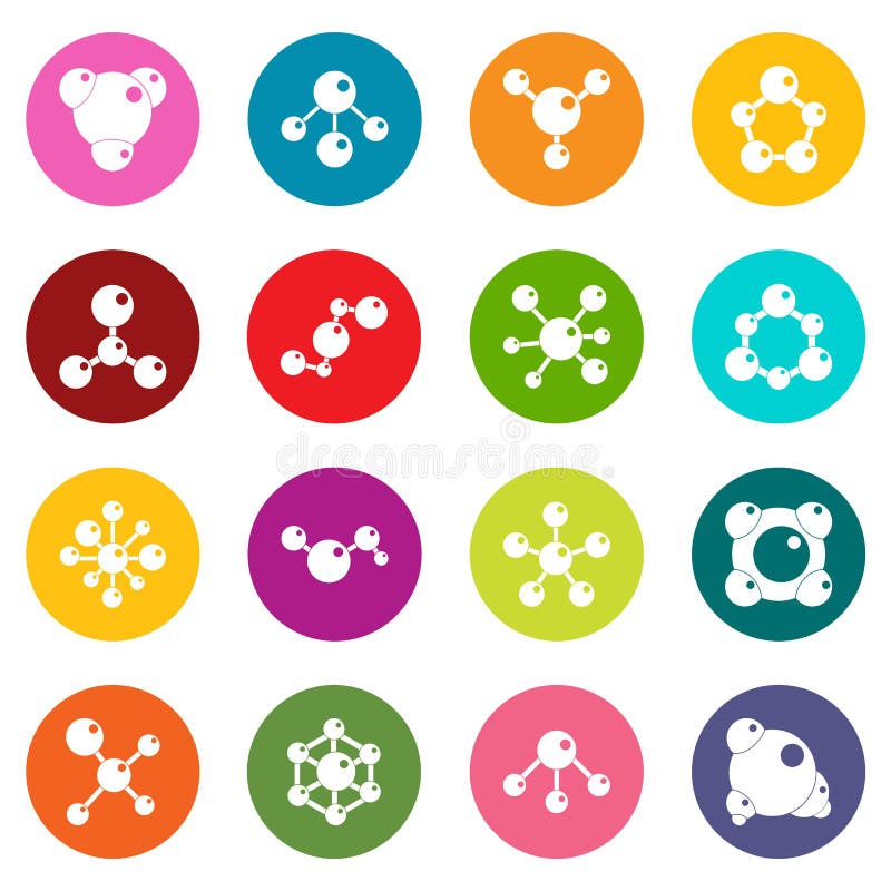 Molecule Icons Many Colors Set Stock Vector - Illustration of molecule ...