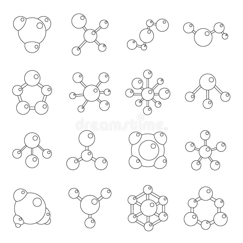 Molecule Icons Set, Outline Style Stock Vector - Illustration of ...