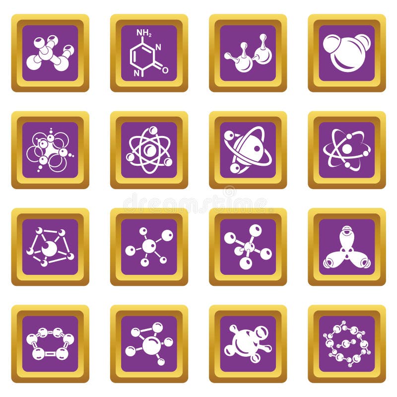 Molecule Icons Set Purple Square Vector Stock Vector - Illustration of ...