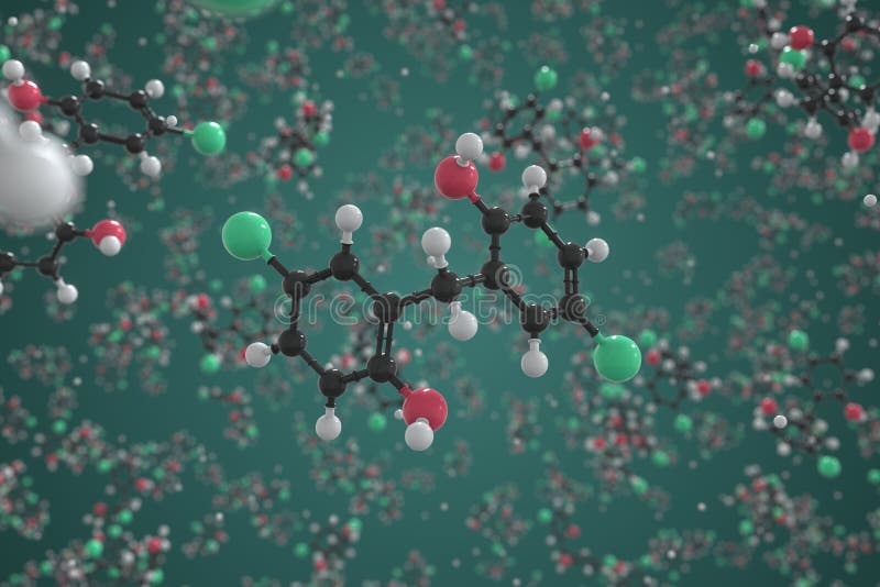Dichlorophen Molecule, Scientific Molecular Model, 3d Rendering Stock ...
