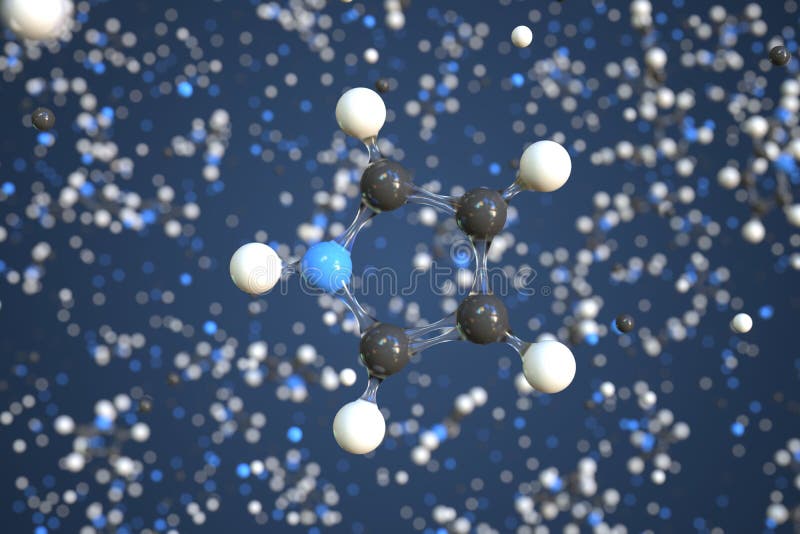Pyrrole Molecule, Structural Chemical Formula, Ball-and-stick Model ...