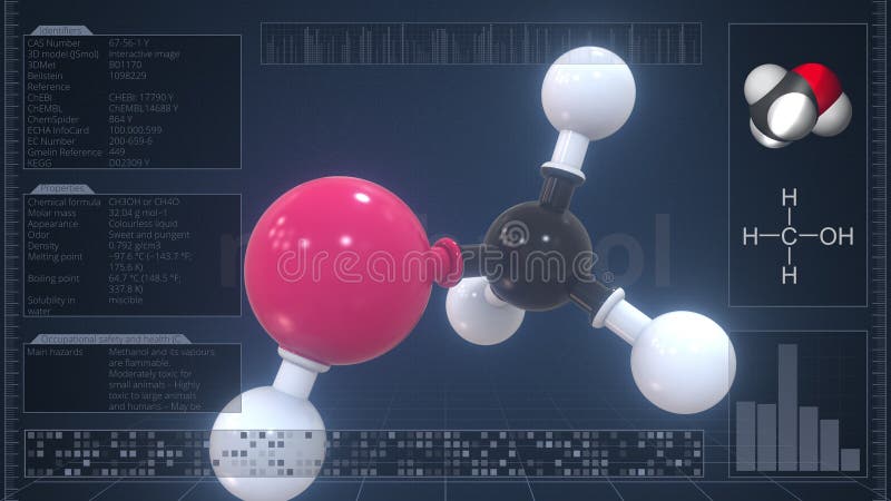 Molecule of Methanol with Infographics on the Computer Monitor, 3d ...