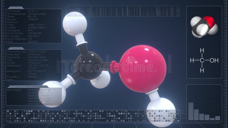 Molecule of Methanol with Infographics on the Computer Monitor ...