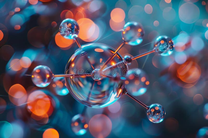 Molecule Model with Blue and Red Elements on a Dark Blue Background ...