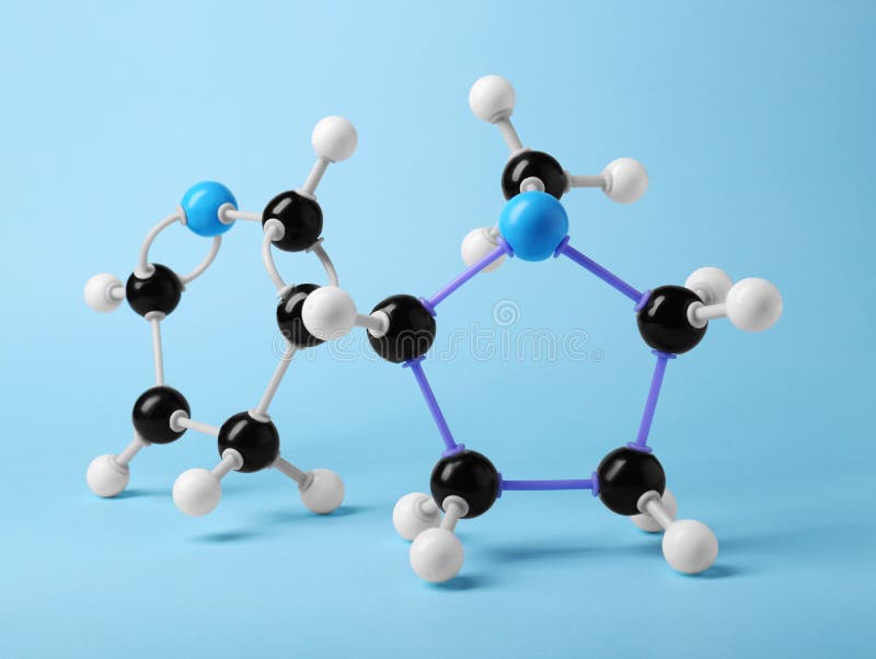 Molecule of Nicotine on Light Blue Background. Chemical Model Stock ...