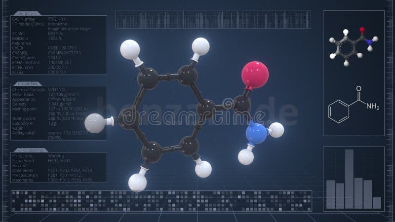 Benzamide Molecule, Structural Chemical Formula, Ball-and-stick Model ...