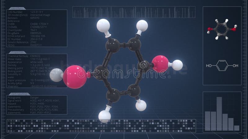 Hydroquinone Molecule, Isolated Molecular Model. 3D Rendering Stock ...