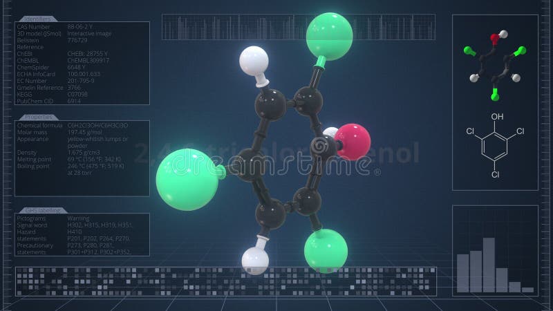 Molecule of 2,4,6-trichlorophenol with Infographics on the Computer ...