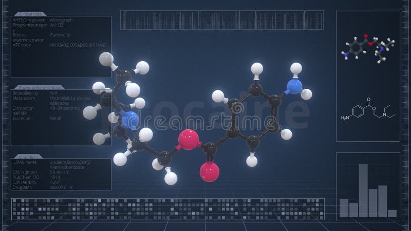 Overview of the Molecule of Procaine on the Computer Screen. 3d ...