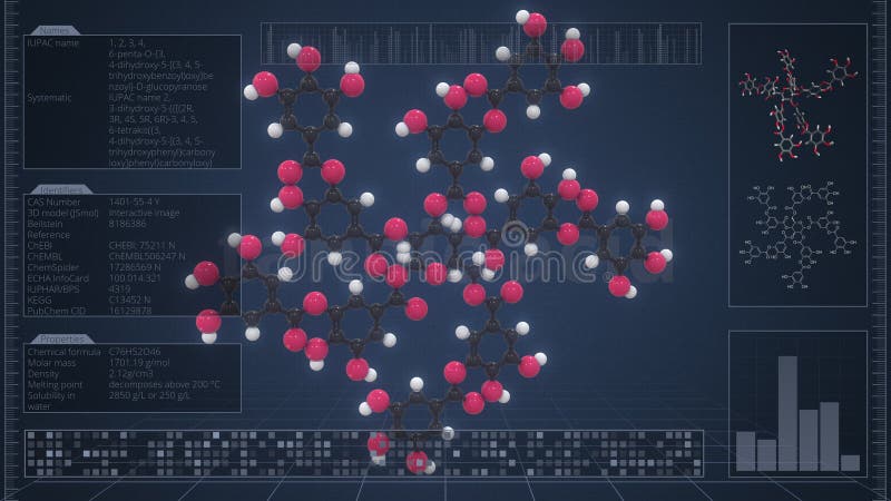 Molecule of Tannic Acid with Infographics on the Computer Monitor, 3d ...