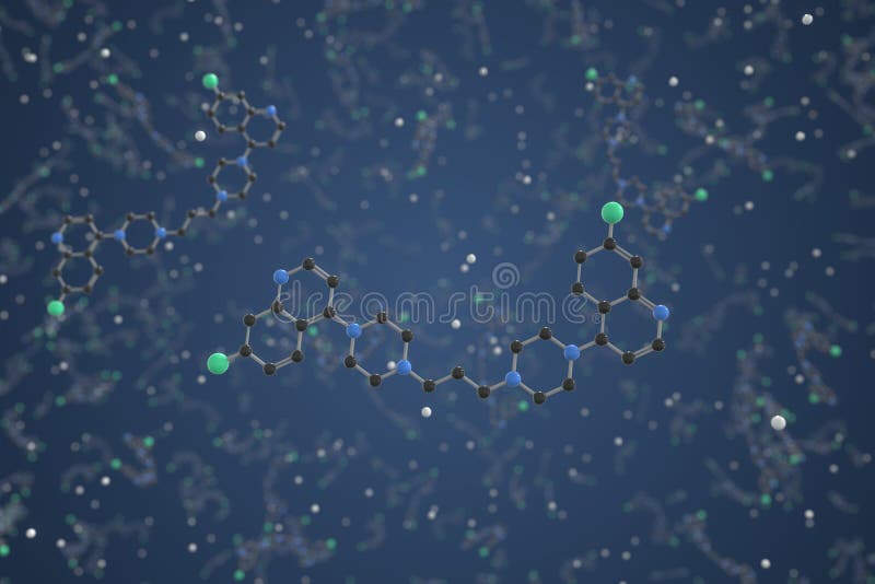 Molecule of Piperaquine. Molecular Model, Science Related 3d Rendering ...