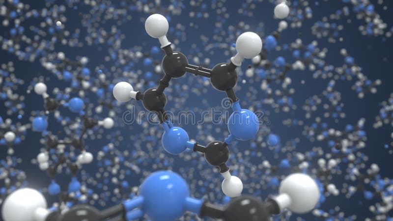 Molecule of Pyrimidine, Isolated Molecular Model. Looping 3D Animation ...