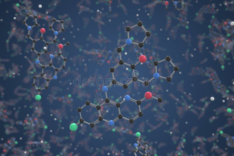 Molecule of Pyronaridine. Molecular Model, Science Related 3d Rendering ...