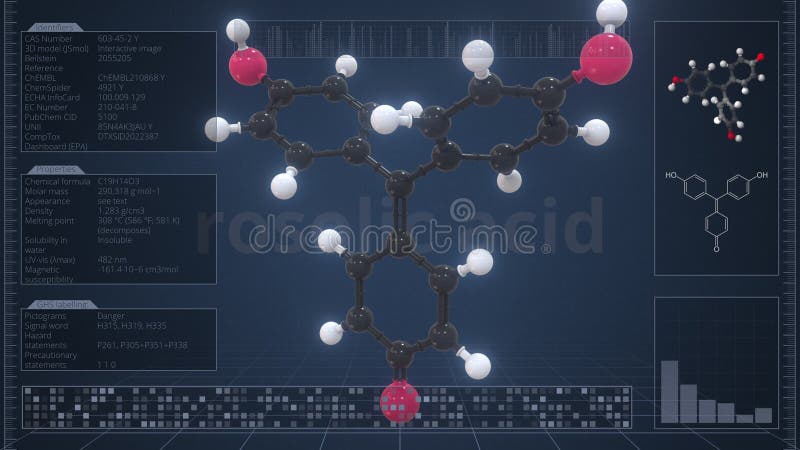 Molecule of Rosolic Acid with Infographics on the Computer Monitor ...